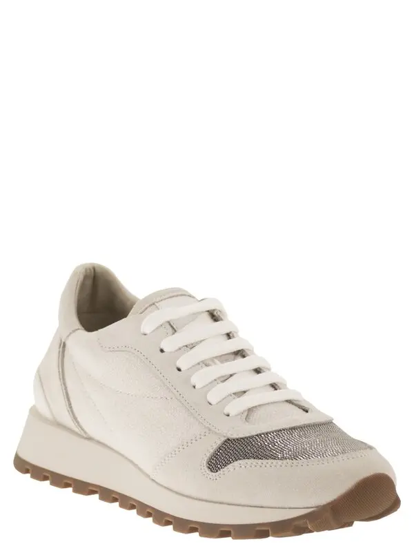 Brunello Cucinelli Leather And Fabric Lace Up Trainers