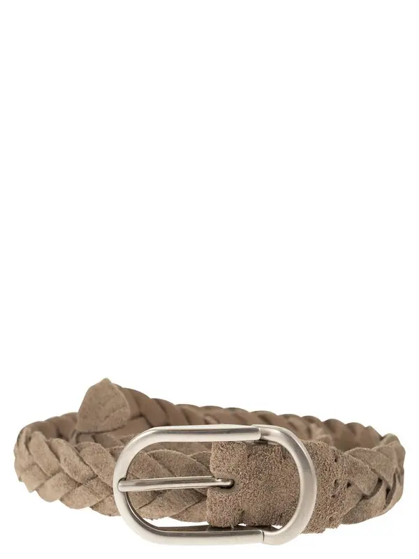 Brunello Cucinelli Woven Suede Belt With Rounded Buckle - Cream
