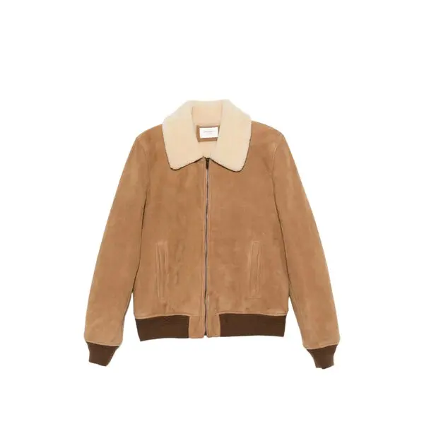 Saint Laurent Suede Bomber Jacket With Fur Collar