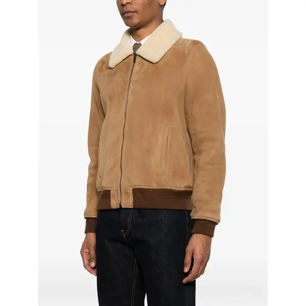 Saint Laurent Suede Bomber Jacket With Fur Collar
