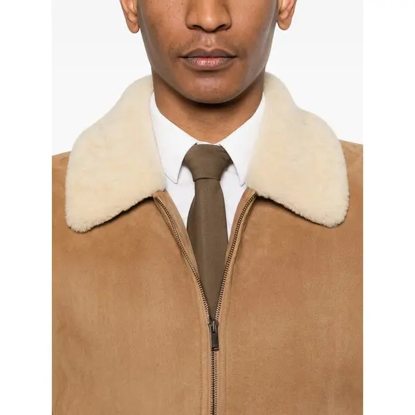 Saint Laurent Suede Bomber Jacket With Fur Collar