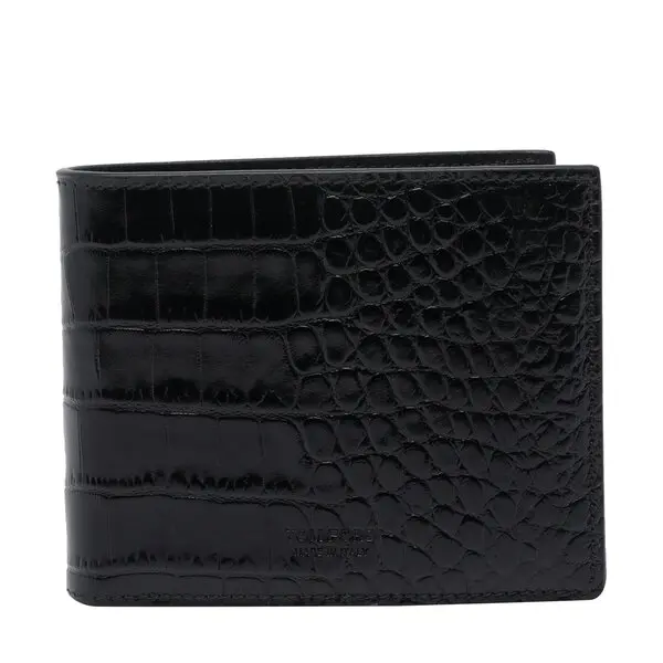 TOM FORD Classic Bifold Croco Wallet - Black