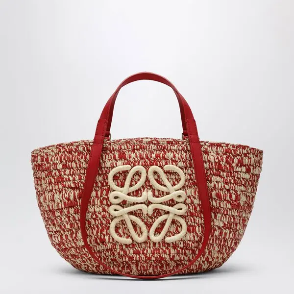 Loewe Raffia And Leather Medium Basket Bag - Red