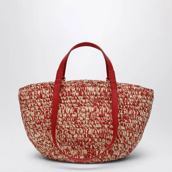 Loewe Raffia And Leather Medium Basket Bag - Red