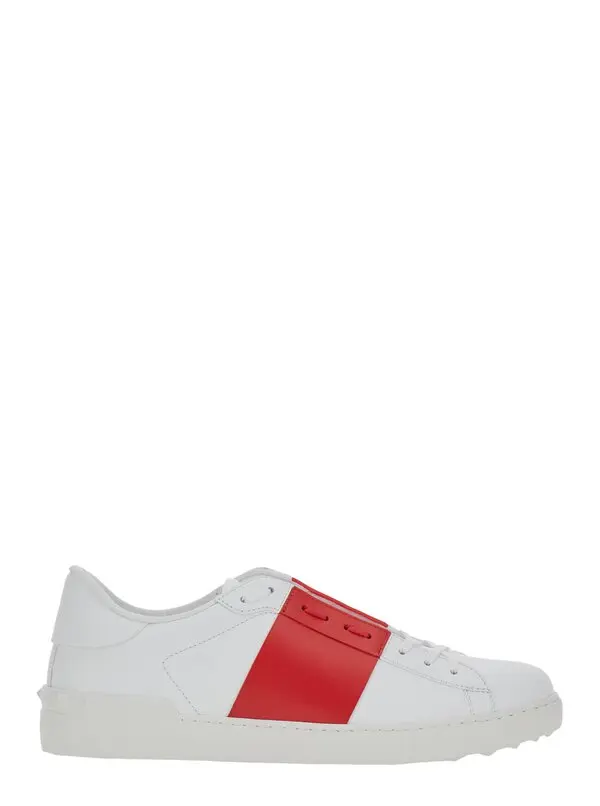 Valentino Garavani Leather Low Top Sneakers With Logo Tag And Rockstud Detail - White