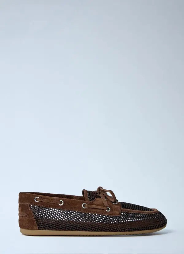 Miu Miu Mesh Loafers With Suede Trim - Brown