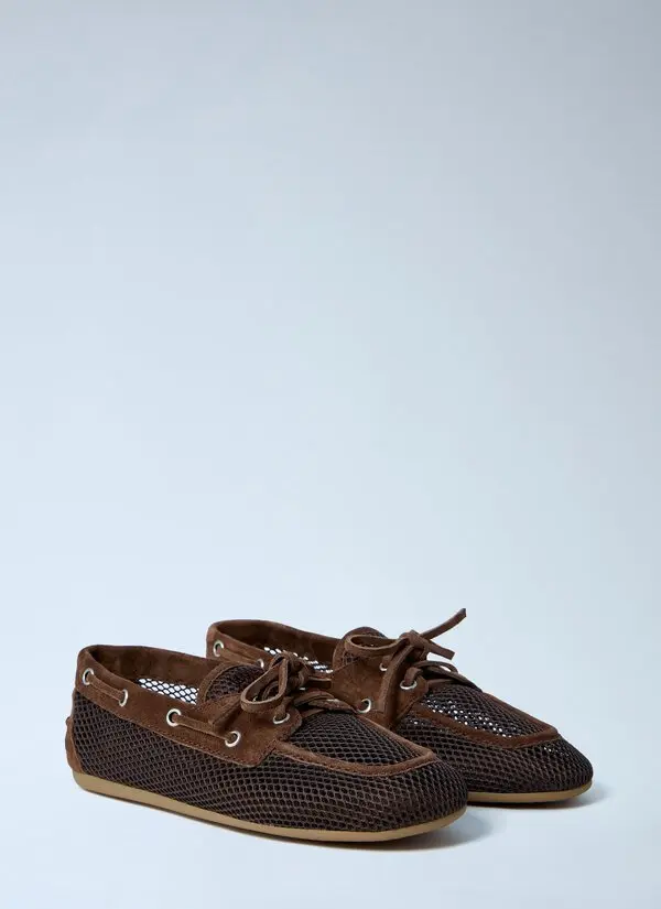 Miu Miu Mesh Loafers With Suede Trim - Brown
