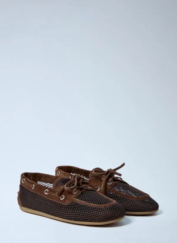 Miu Miu Mesh Loafers With Suede Trim - Brown