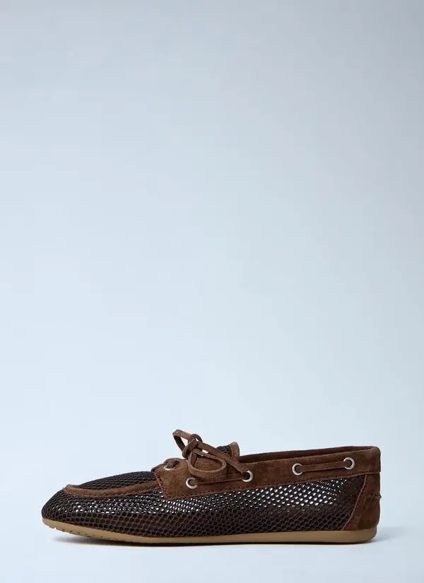 Miu Miu Mesh Loafers With Suede Trim - Brown