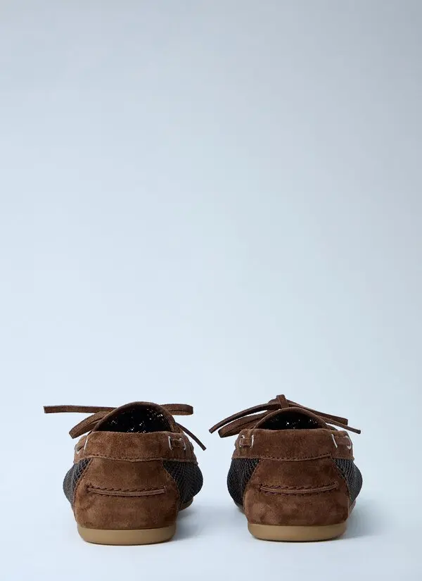Miu Miu Mesh Loafers With Suede Trim - Brown