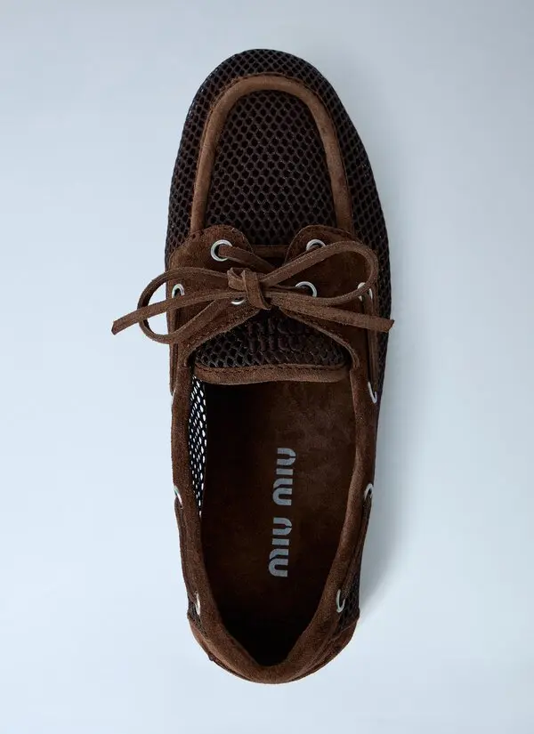 Miu Miu Mesh Loafers With Suede Trim - Brown