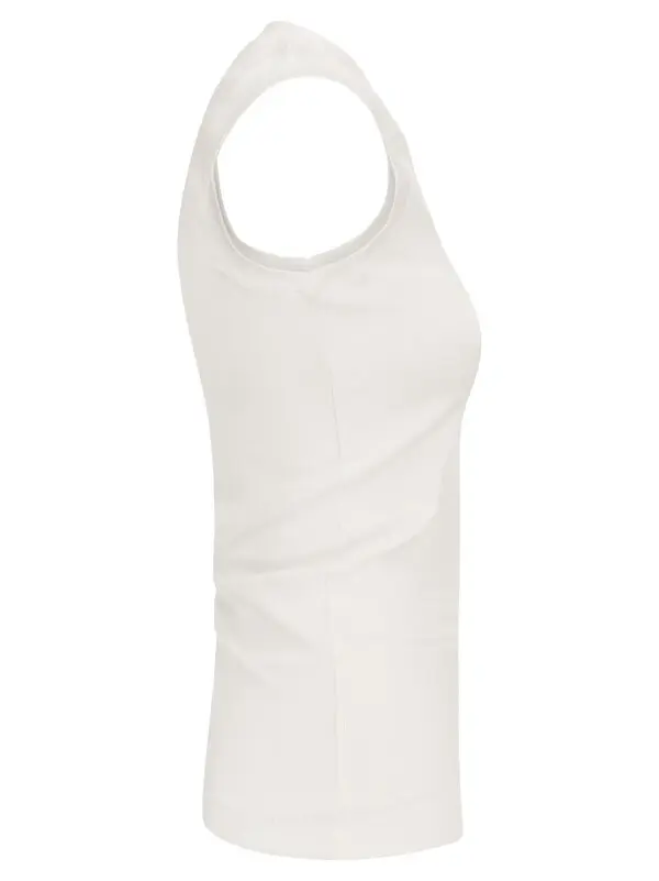 Brunello Cucinelli Ribbed Jersey V-neck Top With Embellished Insert - White