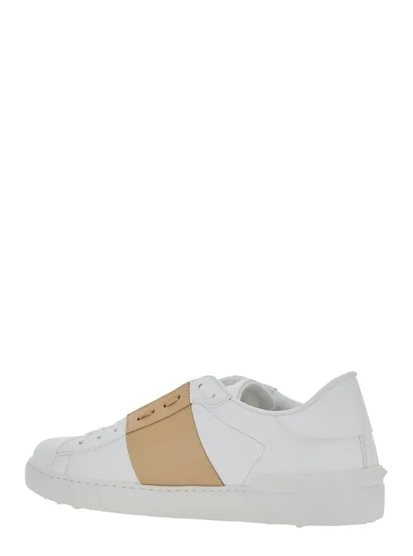 Valentino Garavani Leather Open Low Top Sneakers With Logo Tab And Rockstud Detail - White
