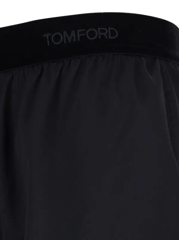 TOM FORD Stretch Silk Shorts With Logo Lettering - Black