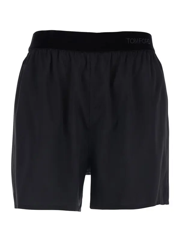 TOM FORD Stretch Silk Shorts With Logo Lettering - Black