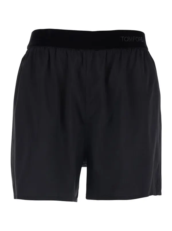 TOM FORD Stretch Silk Shorts With Logo Lettering - Black