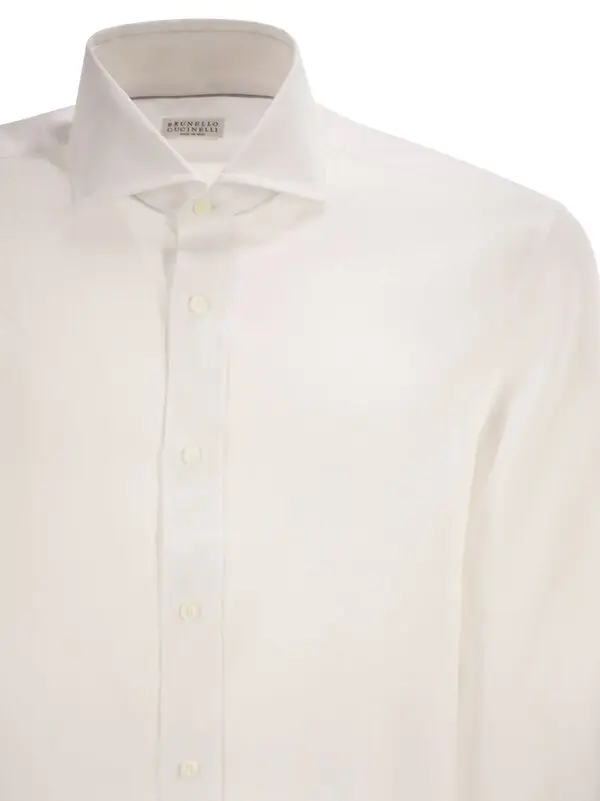 Brunello Cucinelli Easy Fit Linen Shirt With French Collar - White