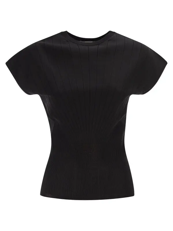 Sportmax Ribbed Viscose Blend Jumper With Voluminous Shoulders And Fitted Waist - Black