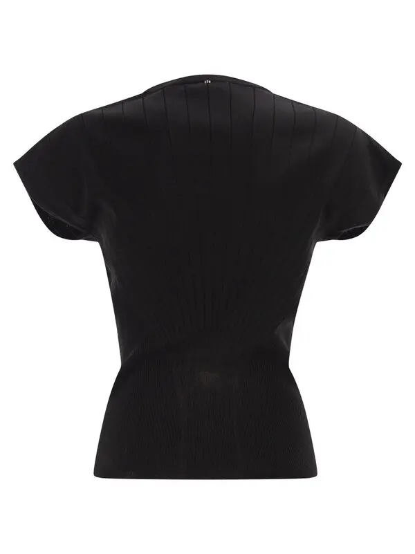 Sportmax Ribbed Viscose Blend Jumper With Voluminous Shoulders And Fitted Waist - Black
