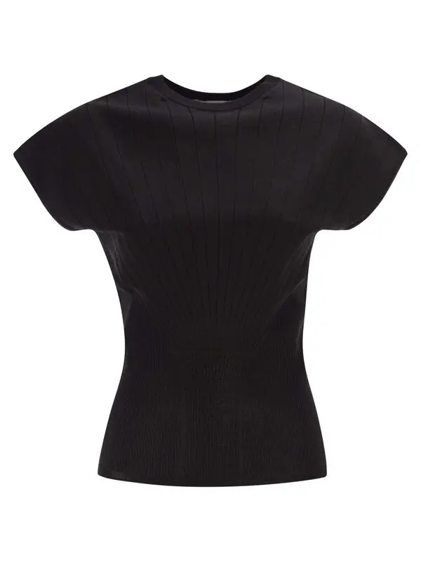 Sportmax Ribbed Viscose Blend Jumper With Voluminous Shoulders And Fitted Waist - Black
