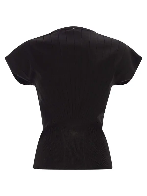 Sportmax Ribbed Viscose Blend Jumper With Voluminous Shoulders And Fitted Waist - Black