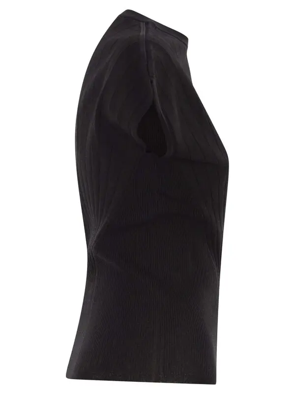 Sportmax Ribbed Viscose Blend Jumper With Voluminous Shoulders And Fitted Waist - Black