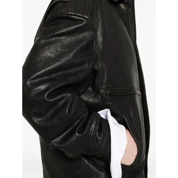 Saint Laurent Lamb Skin Leather Jacket With Zip Fastening
