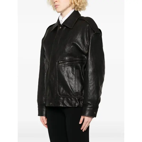 Saint Laurent Lamb Skin Leather Jacket With Zip Fastening