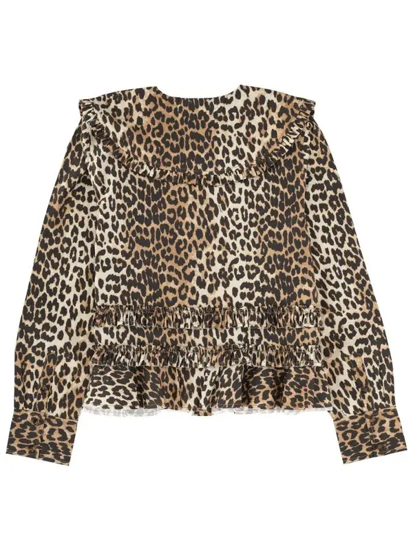 GANNI Leopard Print Ruffled Collar Shirt - Multicolor
