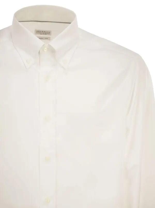 Brunello Cucinelli Basic Fit Twill Shirt With Button-down Collar - White