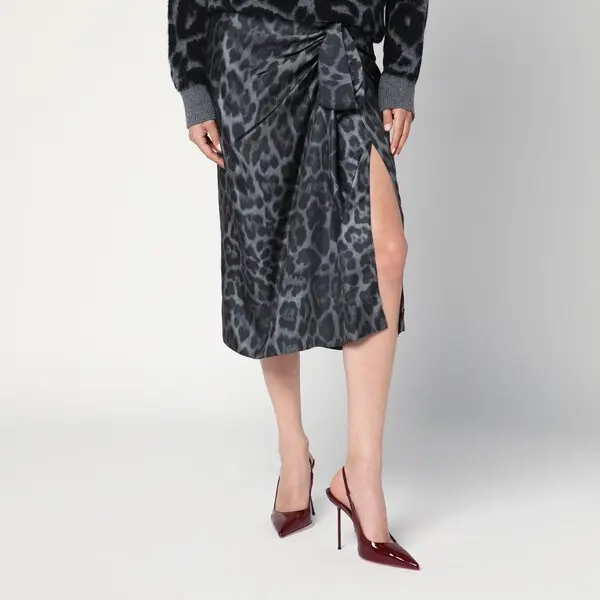 Stella McCartney Leopard Print Silk Midi Skirt - Gray