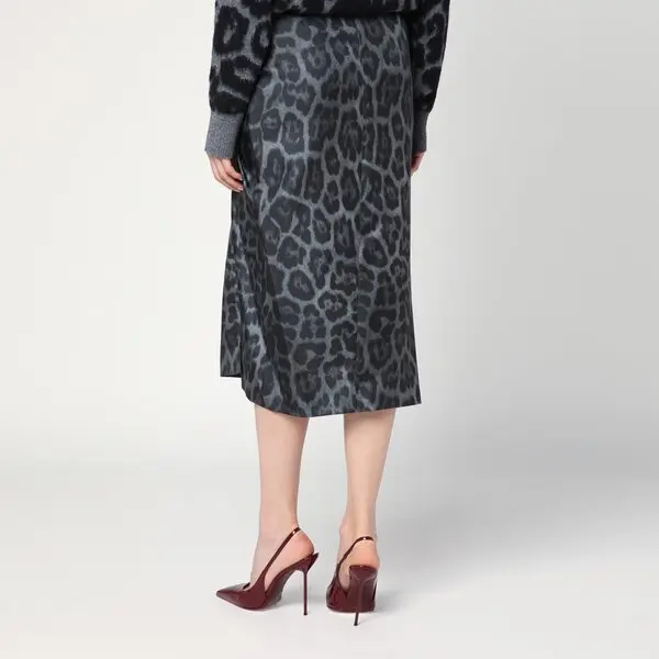 Stella McCartney Leopard Print Silk Midi Skirt - Gray