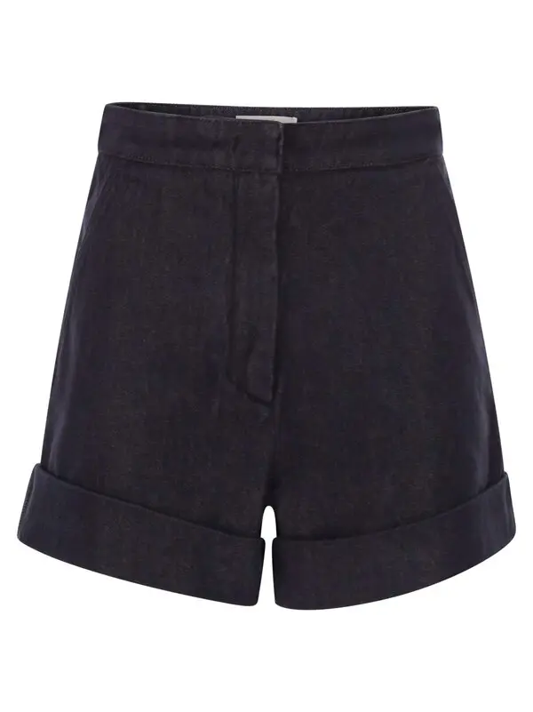 Max Mara High-waisted Denim-effect Cotton Shorts - Blue