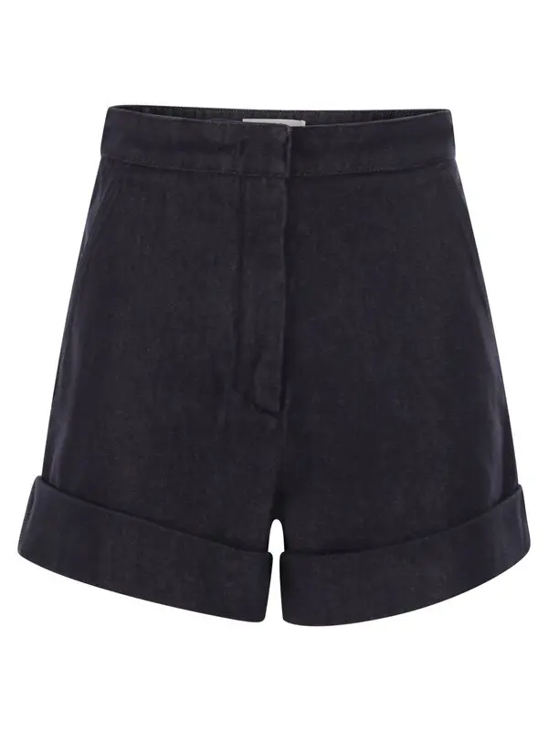 Max Mara High-waisted Denim-effect Cotton Shorts - Blue