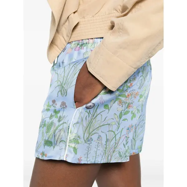 Gucci Floral Print Silk Shorts - Blue