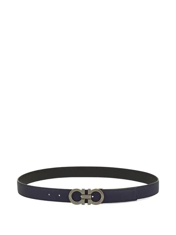 FERRAGAMO Gancini Grained Leather Reversible Belt - Blue