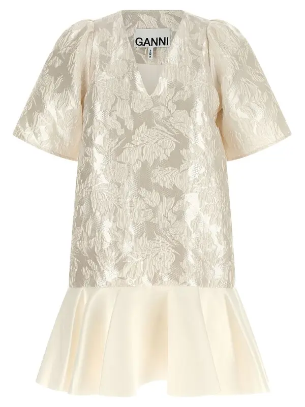 GANNI Satin Cloqué Mini Dress - White