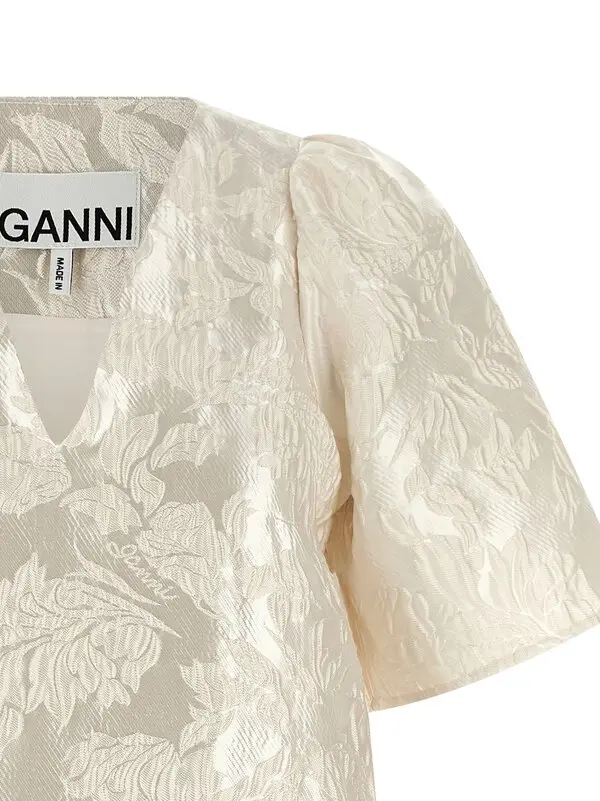 GANNI Satin Cloqué Mini Dress - White