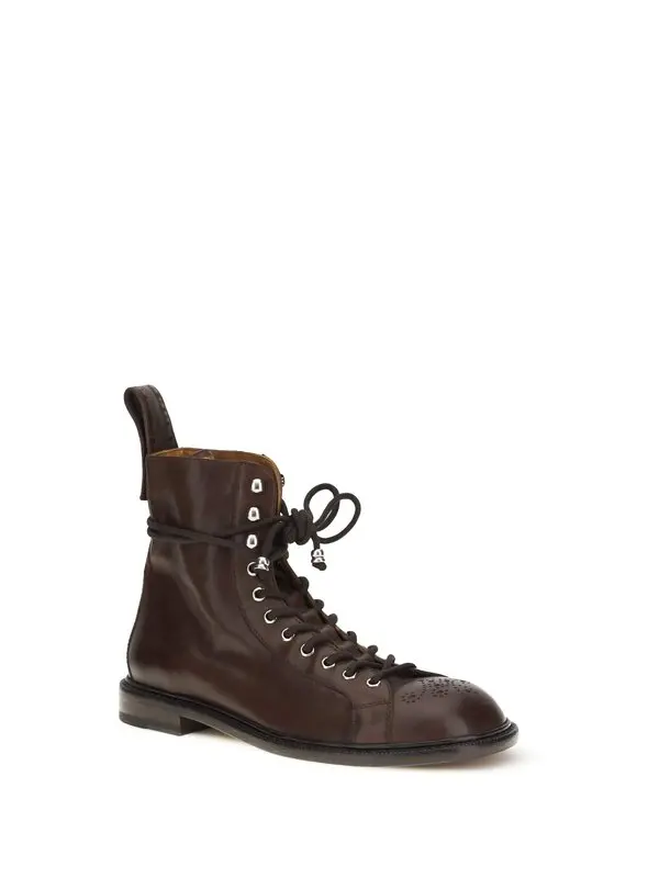 Versace Billy Leather Ankle Boots - Brown