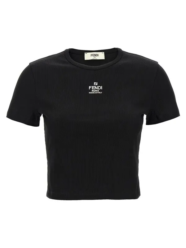 Fendi Ribbed Cotton Cropped T-shirt