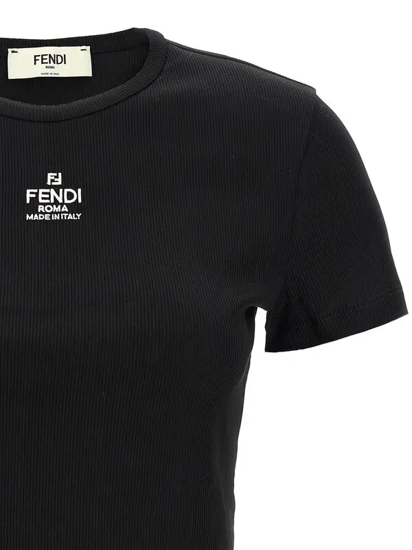Fendi Ribbed Cotton Cropped T-shirt