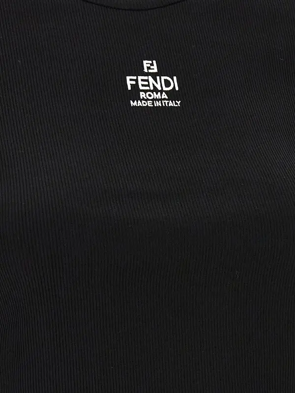 Fendi Ribbed Cotton Cropped T-shirt