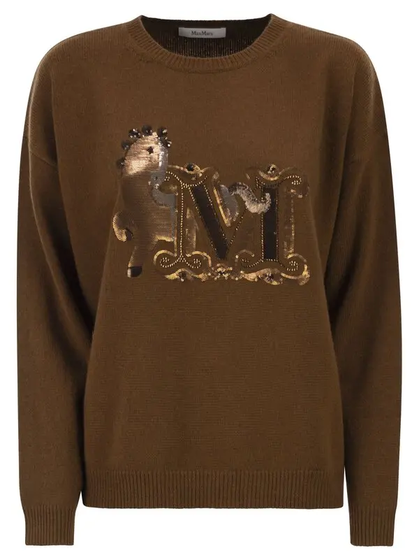 Max Mara Oversized Wool And Cashmere Jumper With Embroidered Monogram - Brown