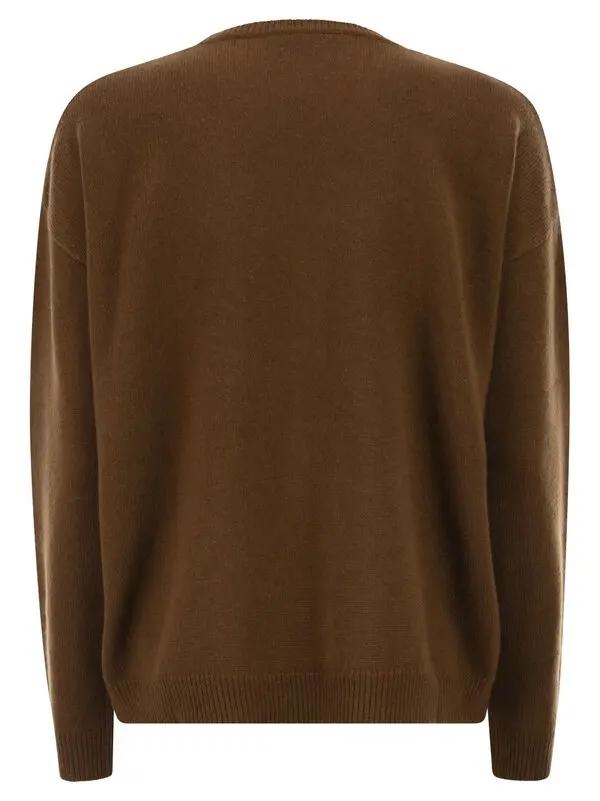 Max Mara Oversized Wool And Cashmere Jumper With Embroidered Monogram - Brown