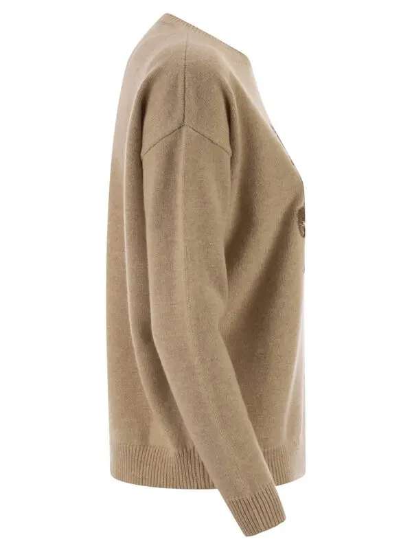 Max Mara Oversized Wool And Cashmere Jumper With Sequin Embellished Monogram - Cream