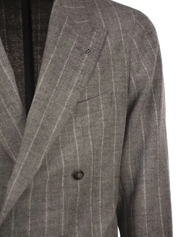Tagliatore Double-breasted Alpaca And Linen Jacket - Gray