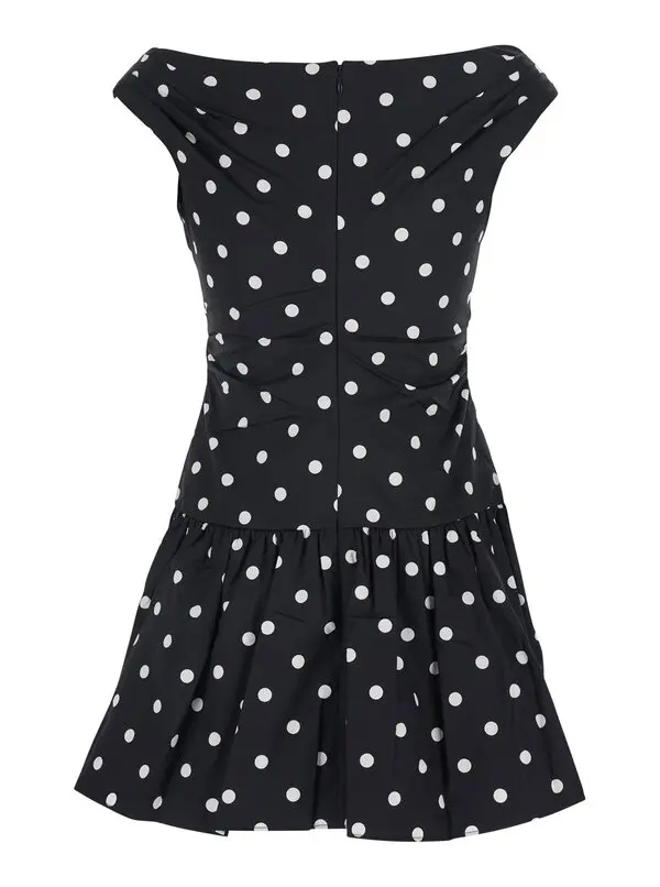 SELF-PORTRAIT Cotton Polka Dot Dress With Flared Skirt - Multicolor