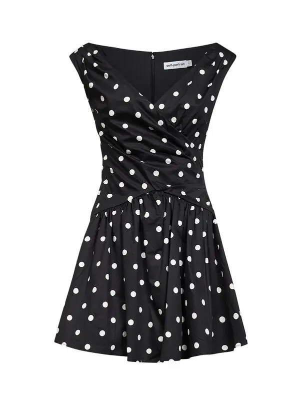 SELF-PORTRAIT Cotton Polka Dot Dress With Flared Skirt - Multicolor
