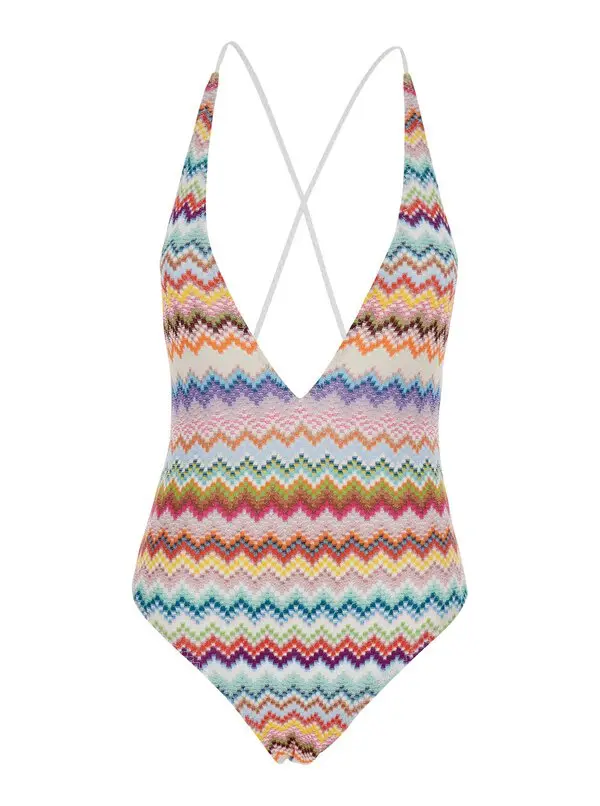 Missoni Zig-zag" V-neck One-piece Swimsuit - Multicolor