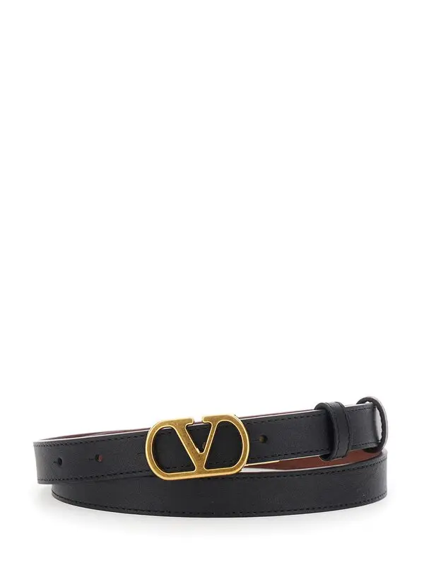 Valentino Garavani Reversible Belt With Vlogo Buckle In Leather - Black